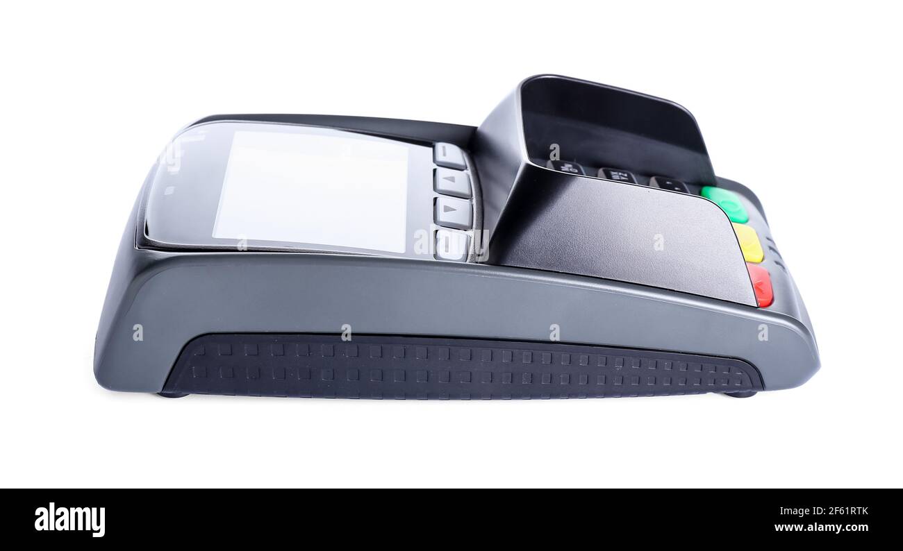 Payment terminal on white background Stock Photo - Alamy