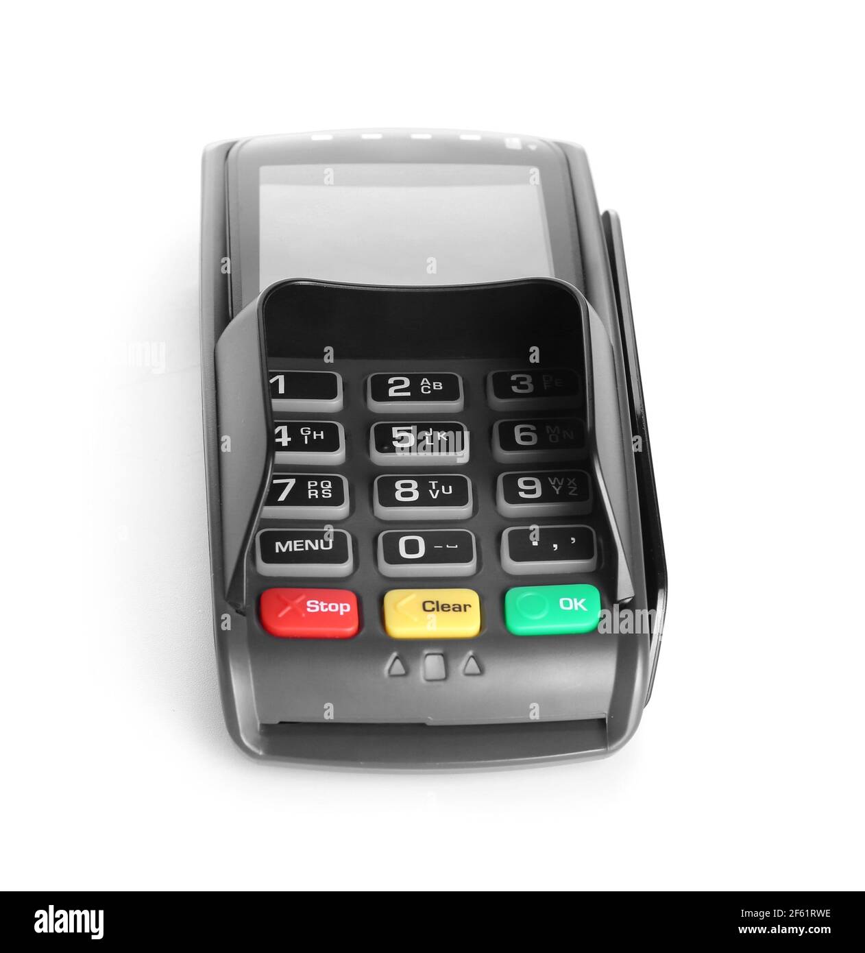 Payment terminal on white background Stock Photo - Alamy