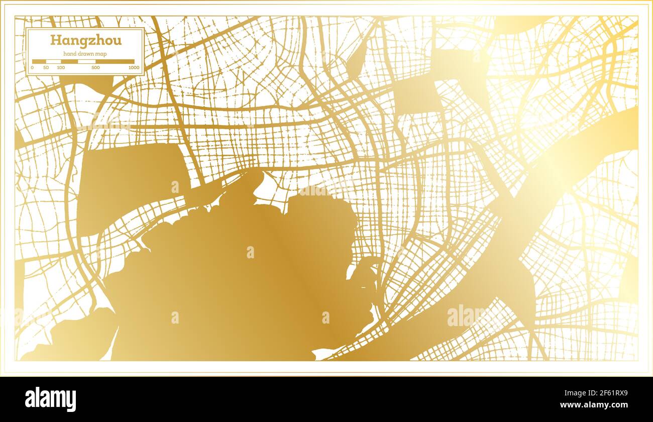Hangzhou China City Map in Retro Style in Golden Color. Outline Map ...