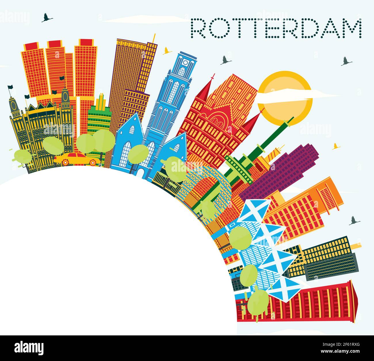 Rotterdam Netherlands City Skyline with Color Buildings, Blue Sky and ...