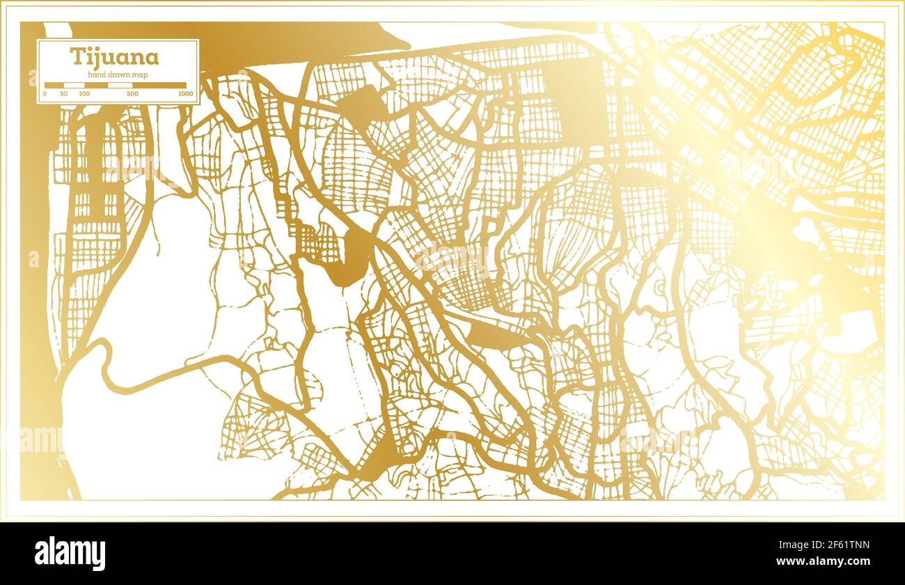 Tijuana Mexico City Map in Retro Style in Golden Color. Outline Map ...