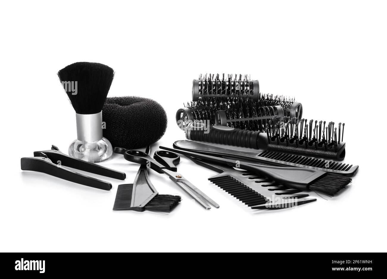 Set of hairdresser's tools on white background Stock Photo - Alamy