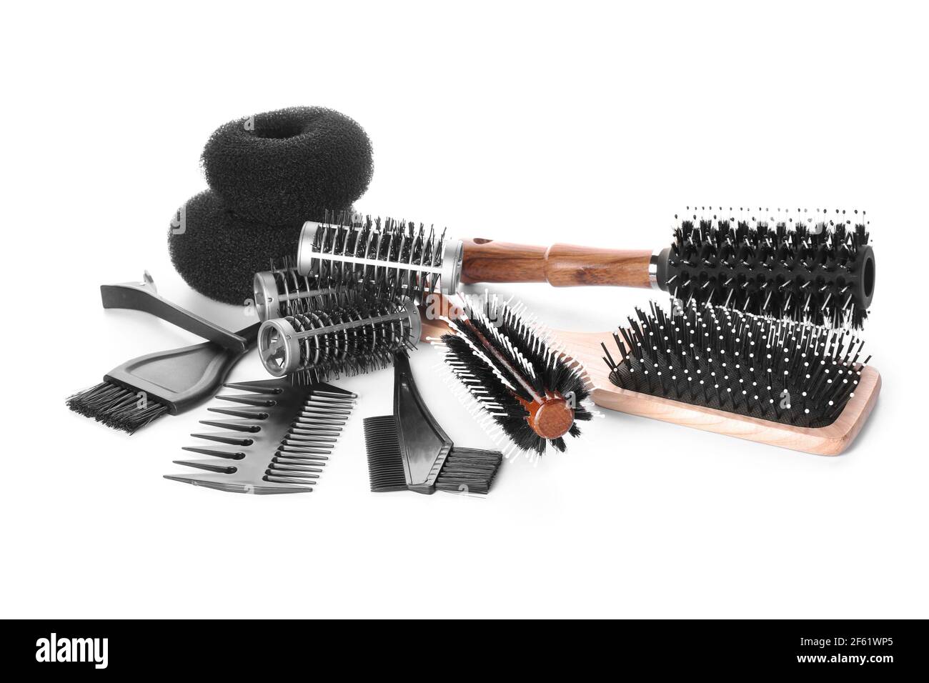 Set of hairdresser's tools on white background Stock Photo - Alamy