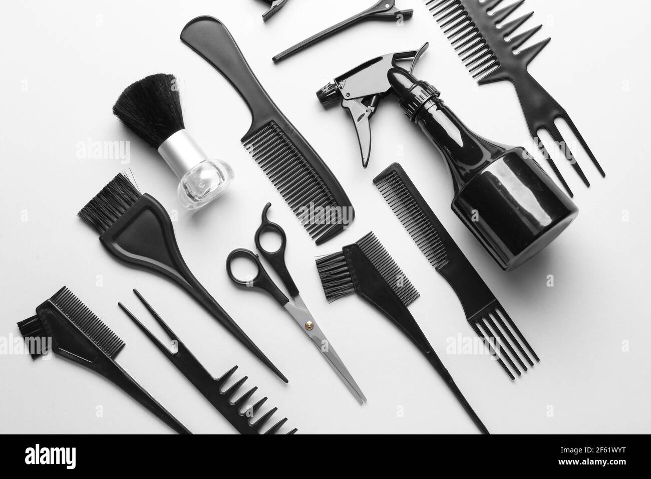 Set of hairdresser's tools on white background Stock Photo - Alamy