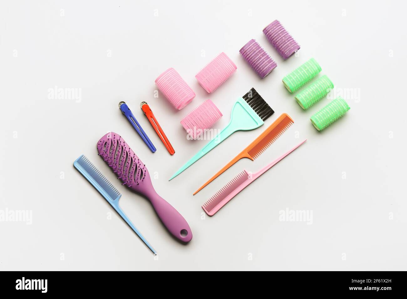 Set of hairdresser's tools on white background Stock Photo - Alamy