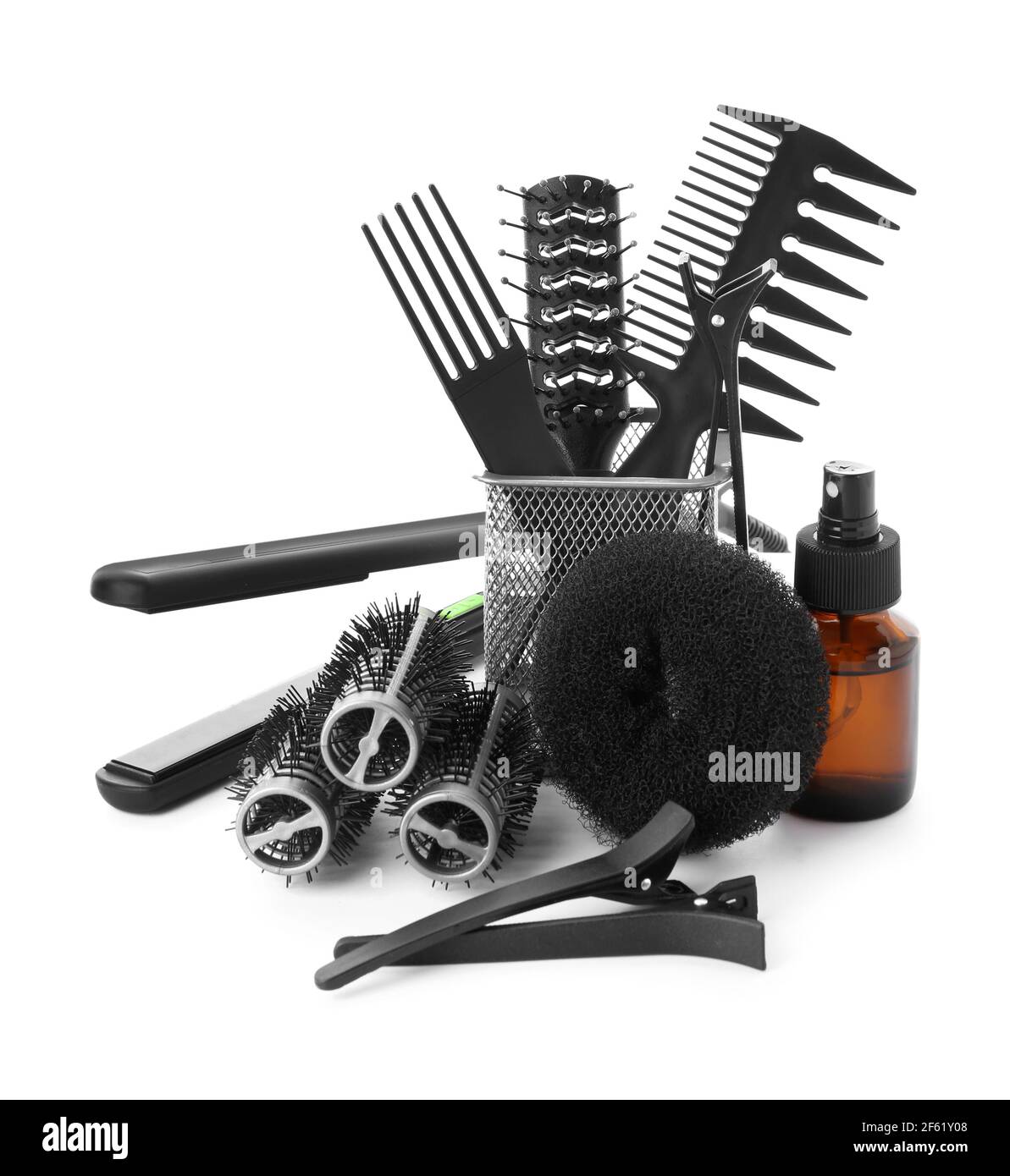 Set of hairdresser's tools on white background Stock Photo - Alamy