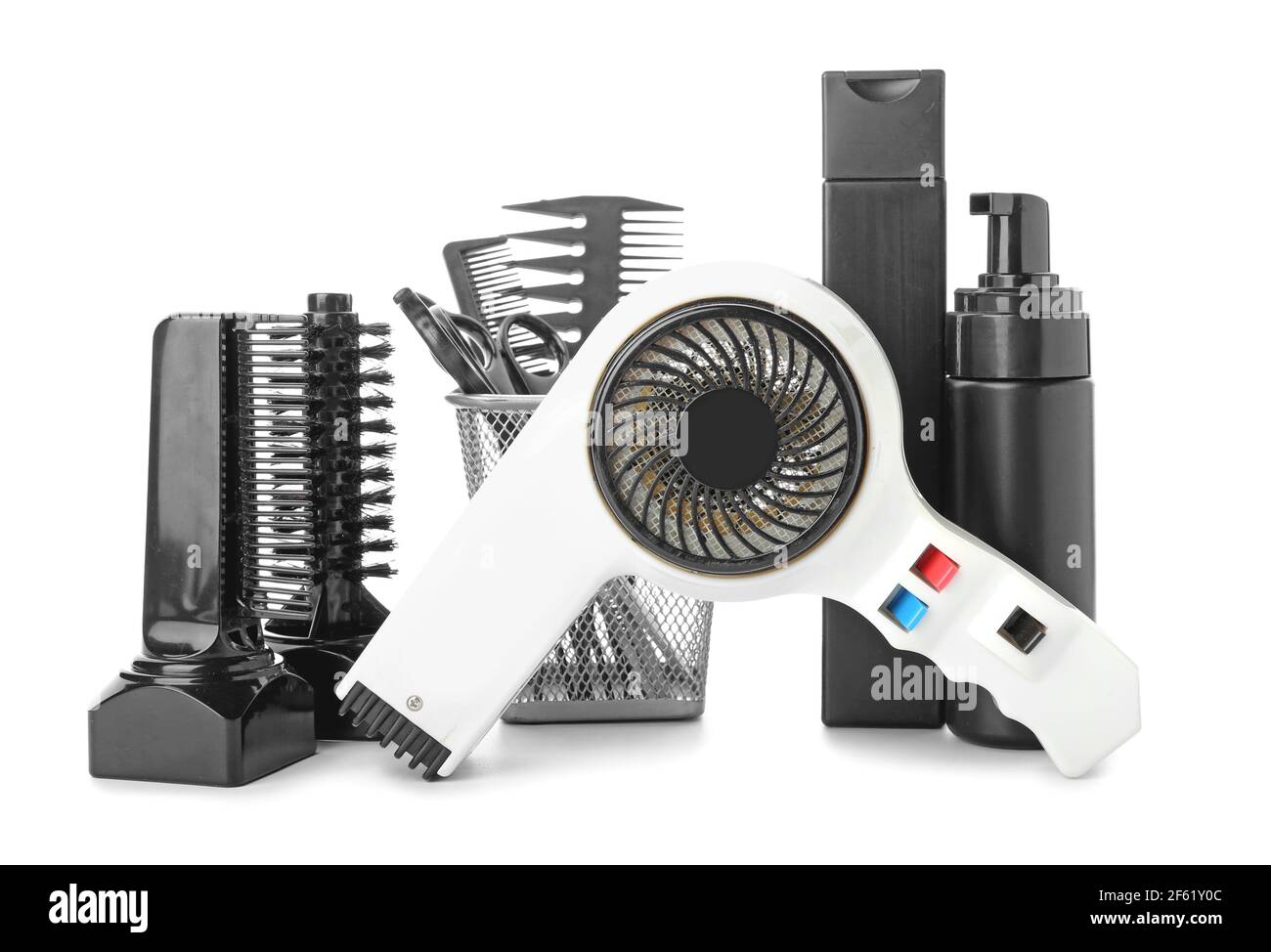 Set of hairdresser's tools on white background Stock Photo - Alamy