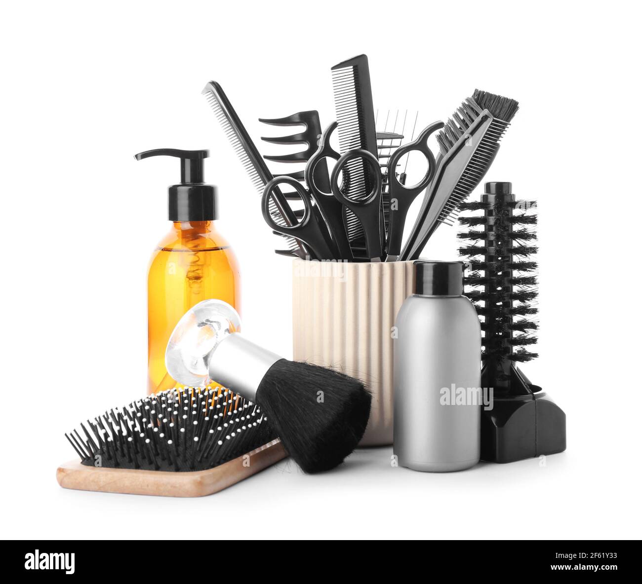 Set of hairdresser's tools on white background Stock Photo - Alamy