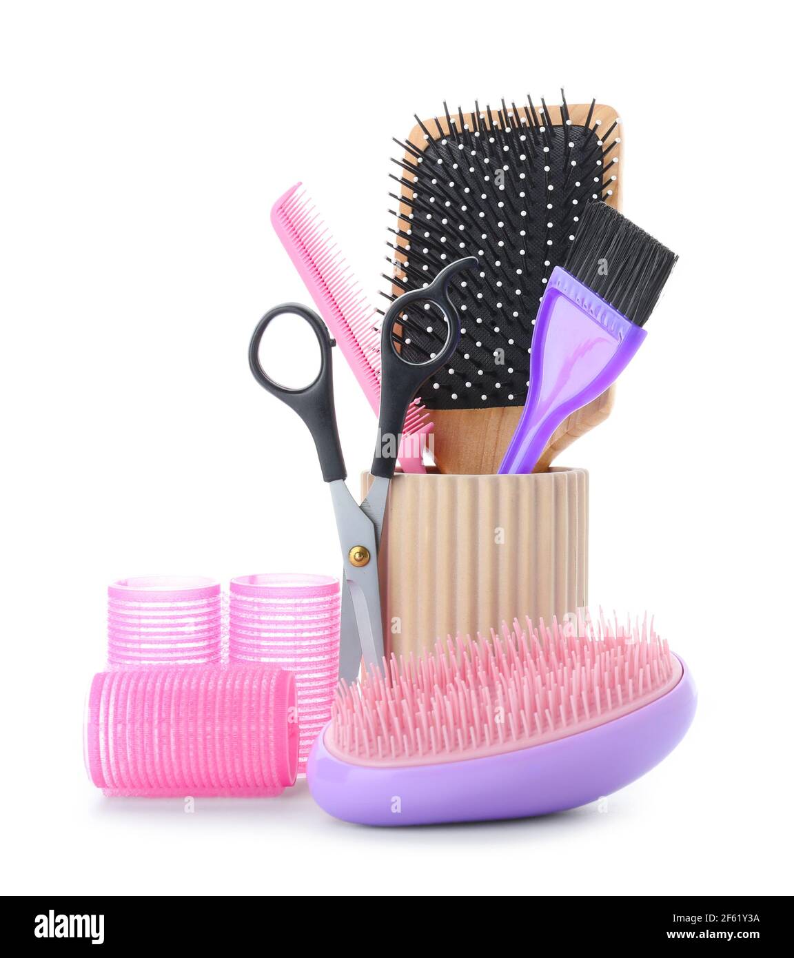 Set of hairdresser's tools on white background Stock Photo - Alamy