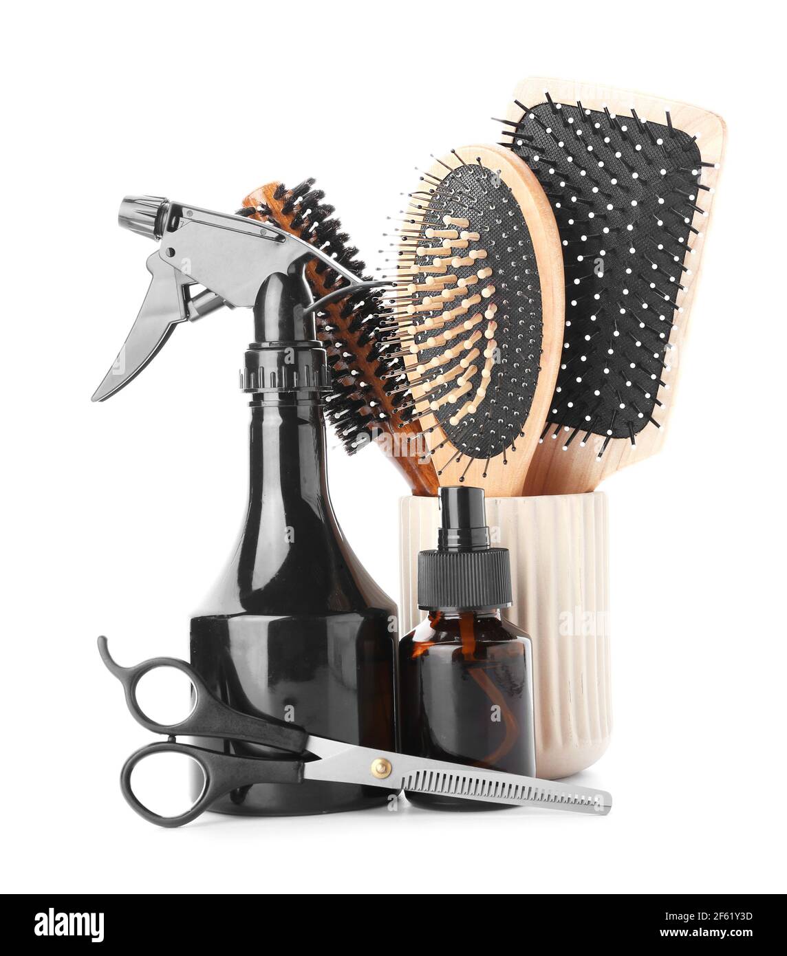 Set of hairdresser's tools on white background Stock Photo - Alamy