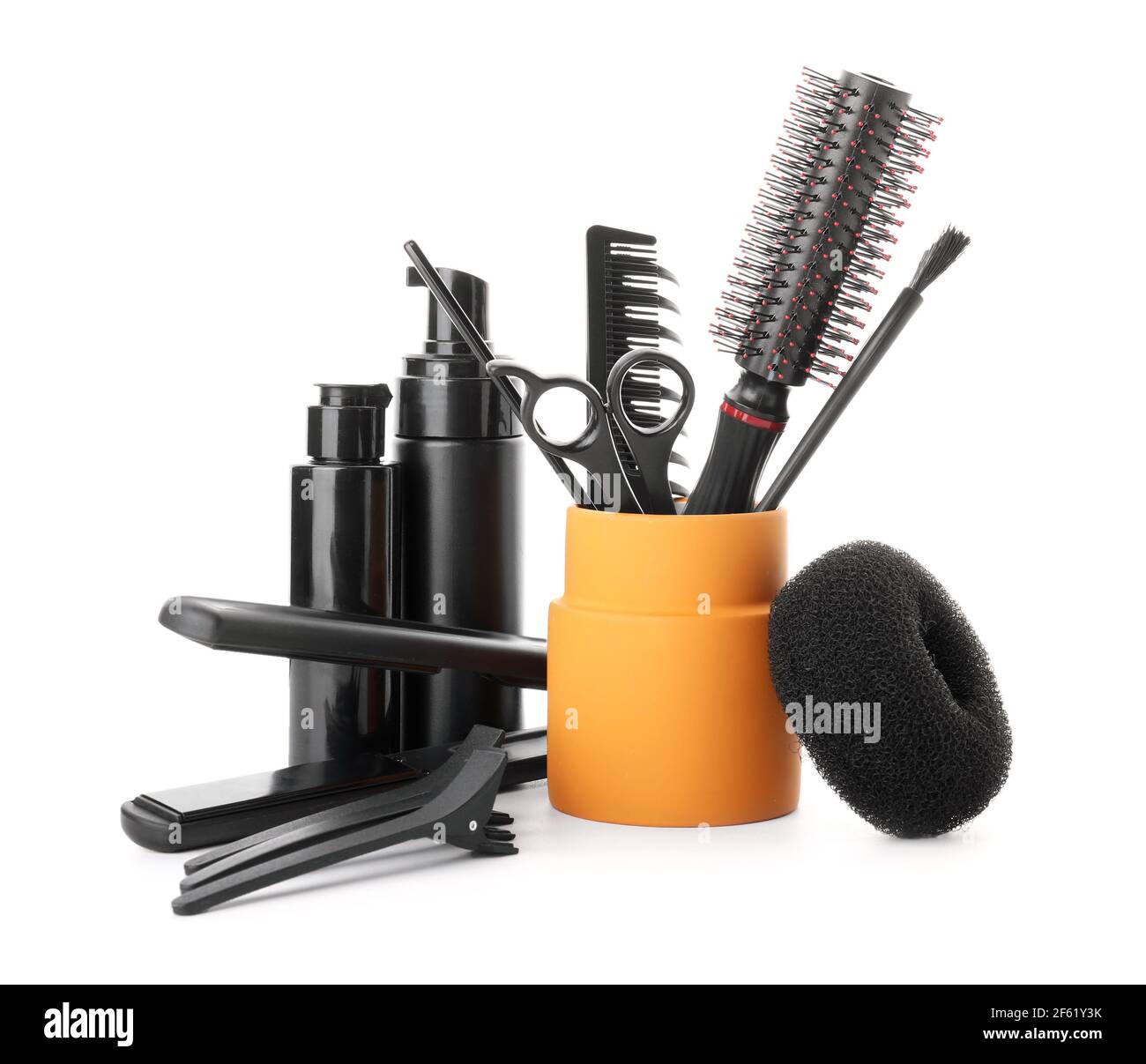 Set of hairdresser's tools on white background Stock Photo - Alamy