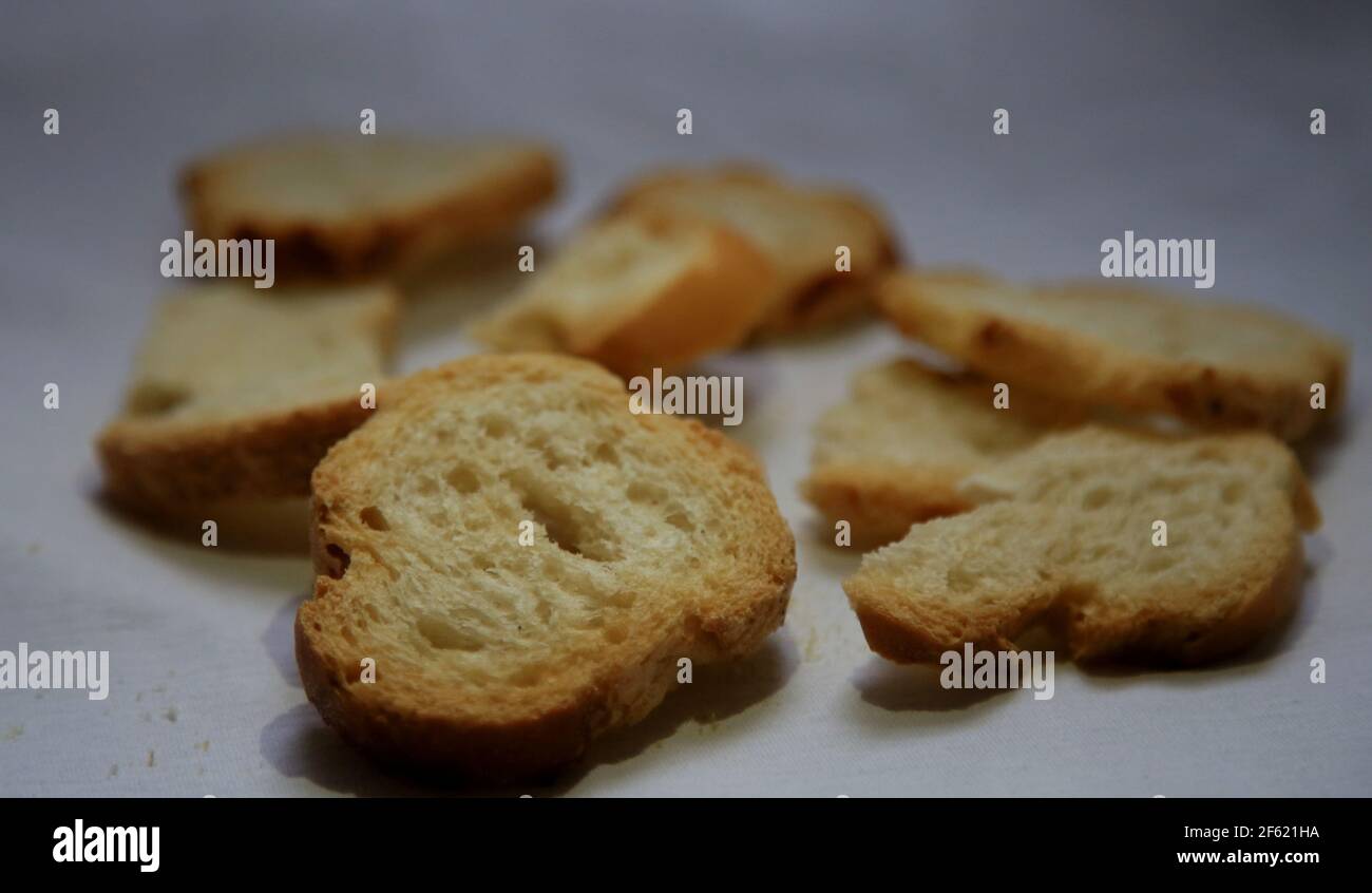 salvador, bahia / brazil - may 17, 2020: toasted slices of bread are ...