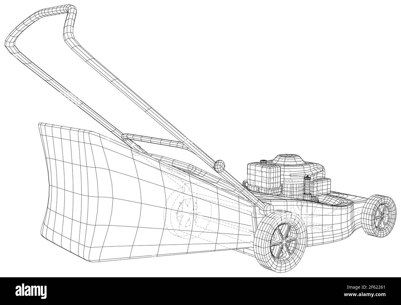 Vector outline Lawn mower. Wire-frame vector equipment for garden ...