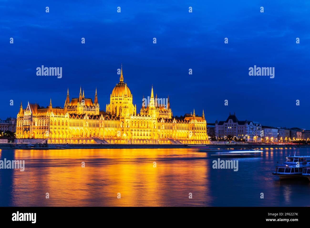 Hungary capital, Budapest. Night view over the building of the ...