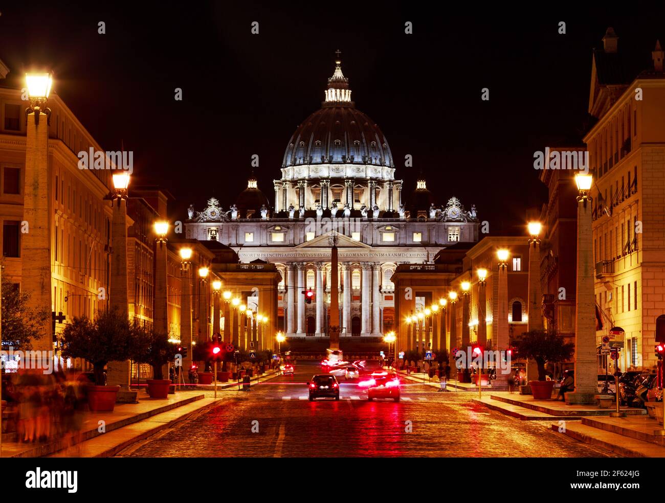 Rome. Italy. Night view of the cityscape of the Vatican, St. Peter's ...