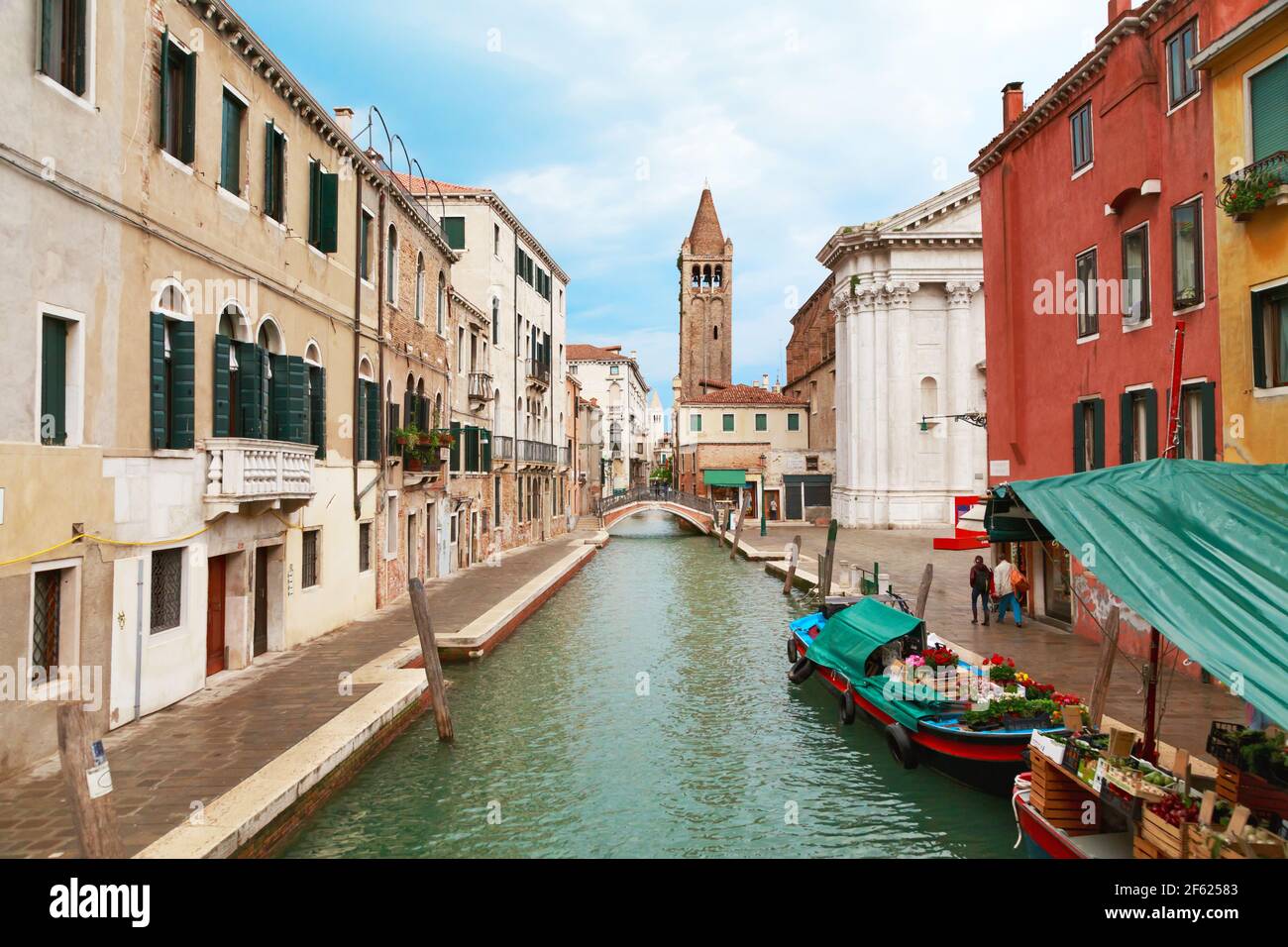 Italy. The cityscape and architecture of Venice. Urban canal. In the ...