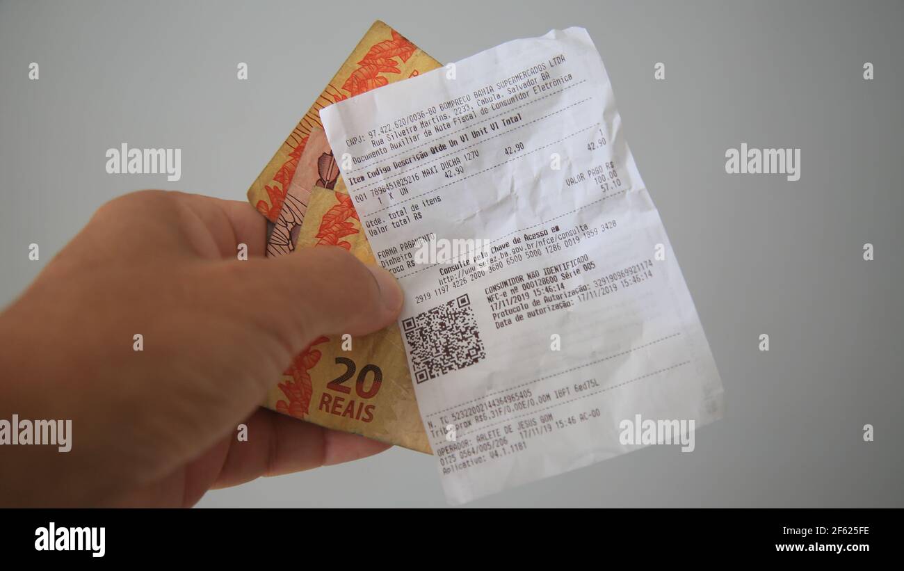 salvador, bahia / brazil - november 18, 2019: Hand holding QR code ...