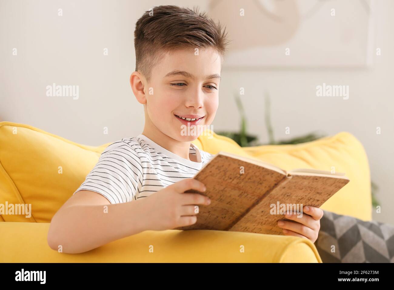 Little boy reading boy at home Stock Photo - Alamy