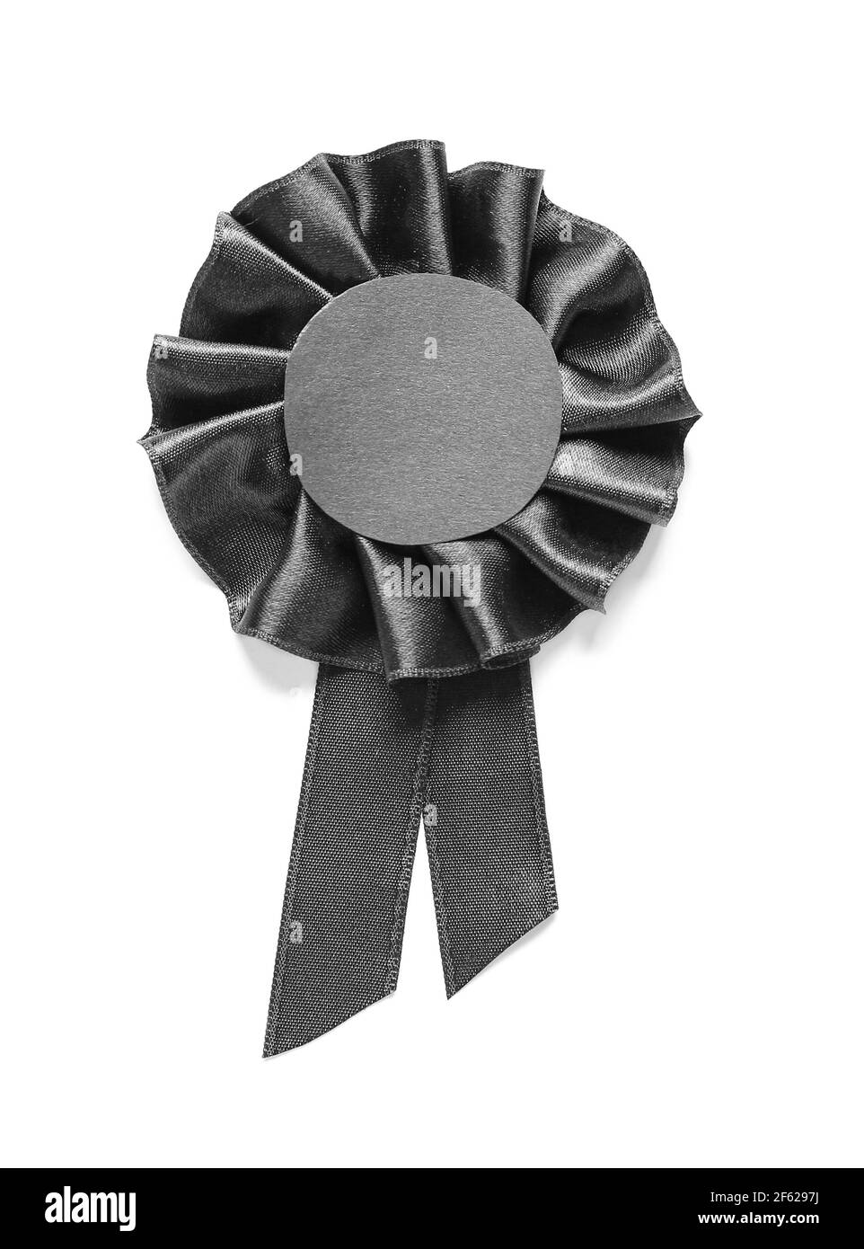 Black ribbon rosette on white background Stock Photo - Alamy