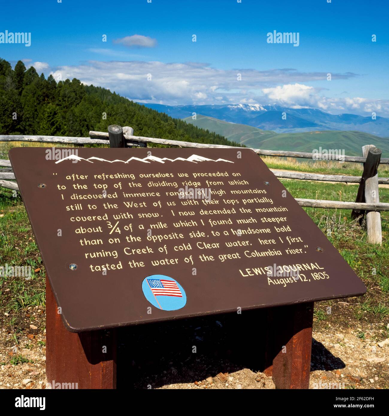 trail marker of the lewis and clark expedition at lemhi pass on the ...