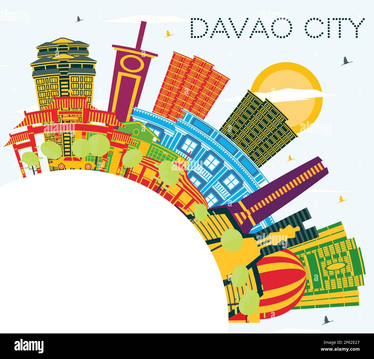 Davao City Philippines Skyline with Color Buildings, Blue Sky and Copy ...