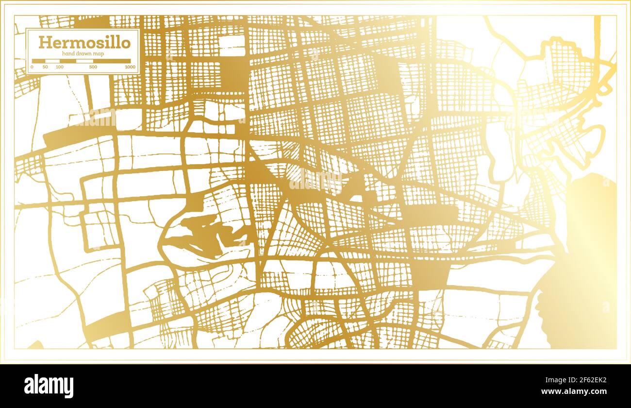Hermosillo Mexico City Map in Retro Style in Golden Color. Outline Map ...