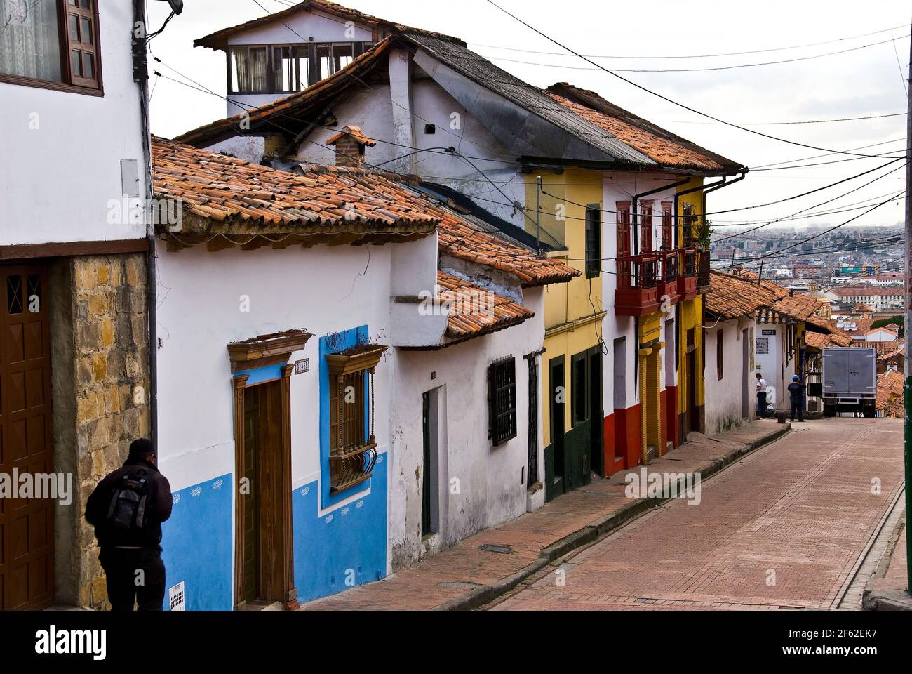 Colorful buildings on street in Old Bogota, Columbia, South America ...