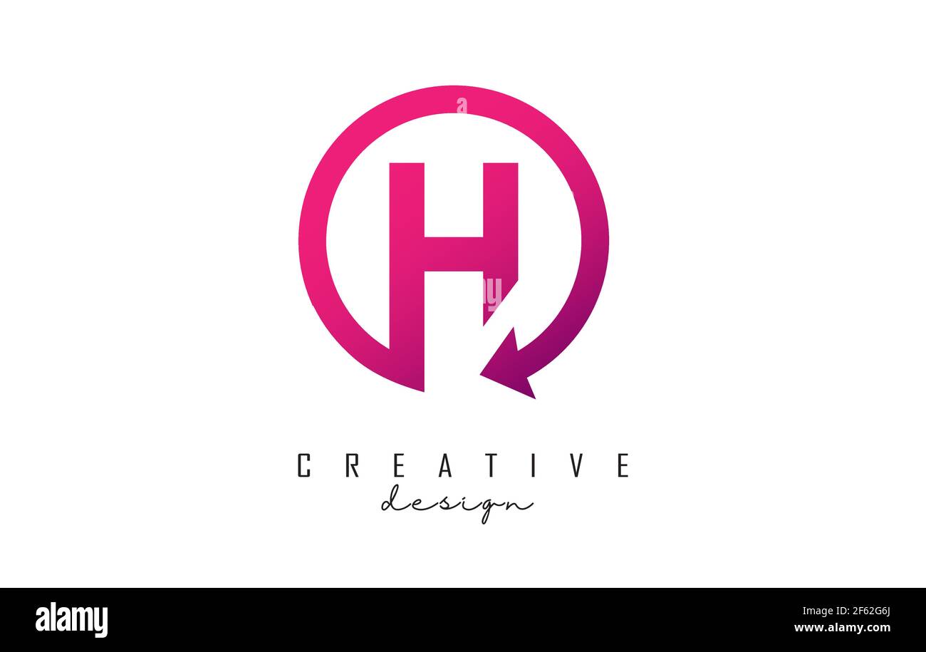 Pink H letter logo design with circle frame and arrow. Creative vector ...