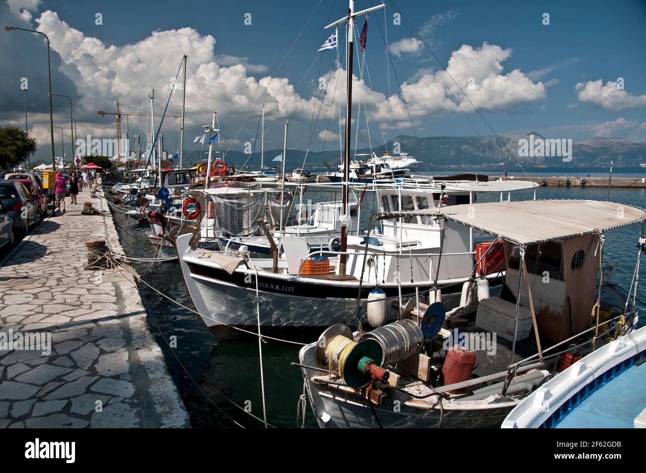 Fishing boats in harbor at Palaiokastritsa, Island of Corfu, Greece ...