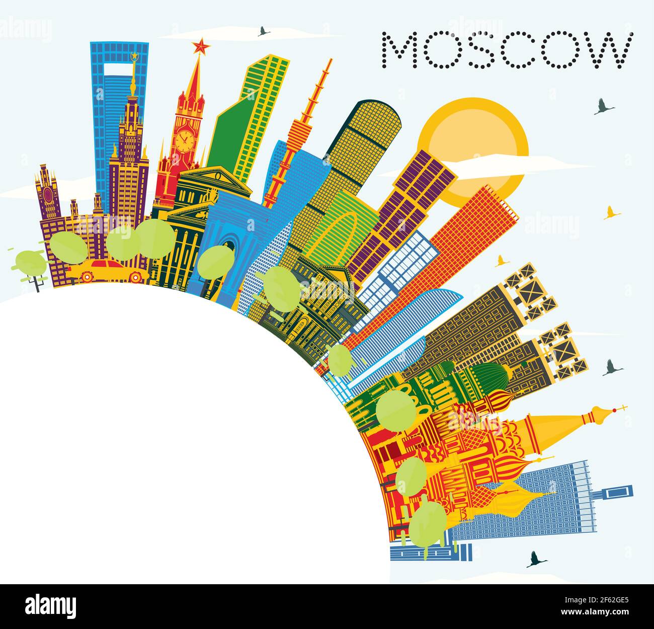 Moscow Russia City Skyline with Color Buildings, Blue Sky and Copy ...