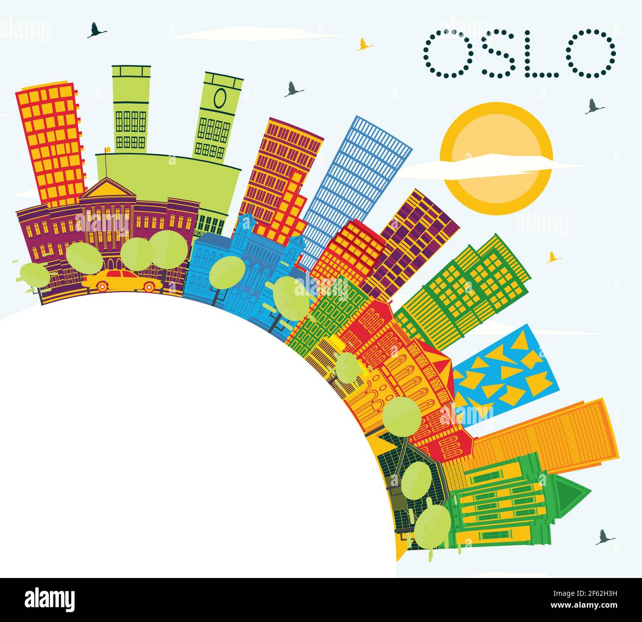 Oslo Norway Skyline with Color Buildings, Blue Sky and Copy Space ...