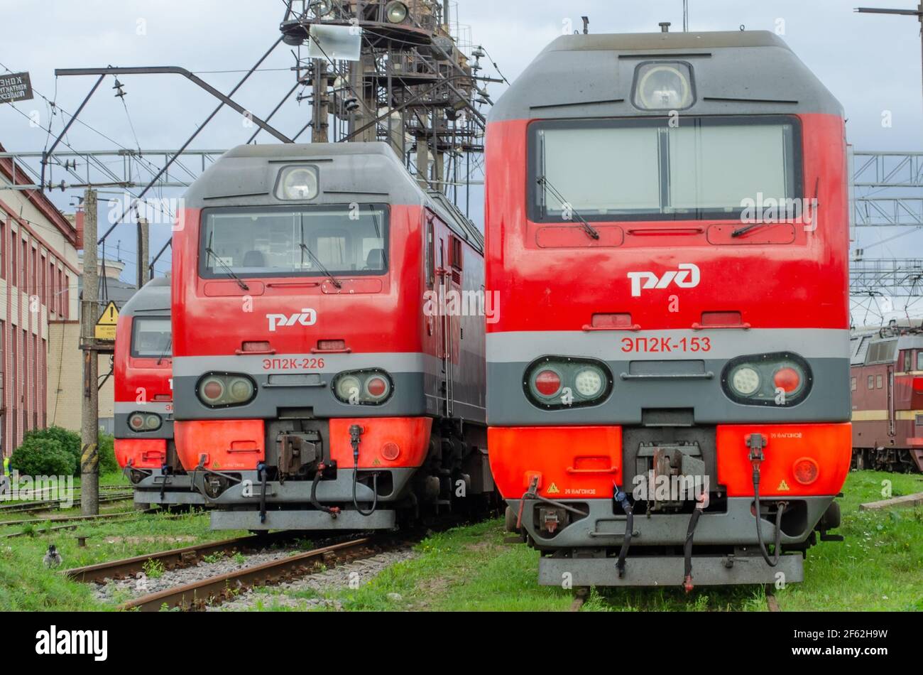 Electric locomotives EP2K rzd Russia railway roads in the parking lot ...
