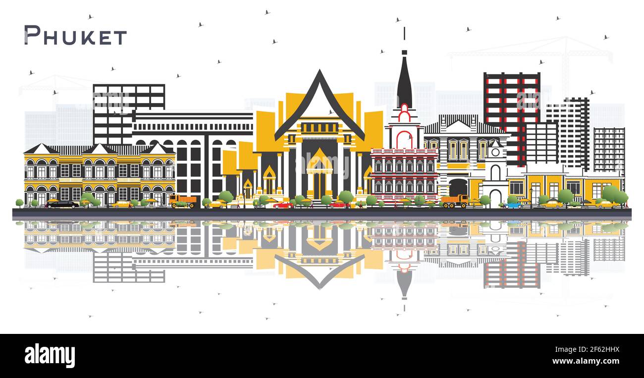 Phuket Thailand City Skyline with Color Buildings and Reflections ...