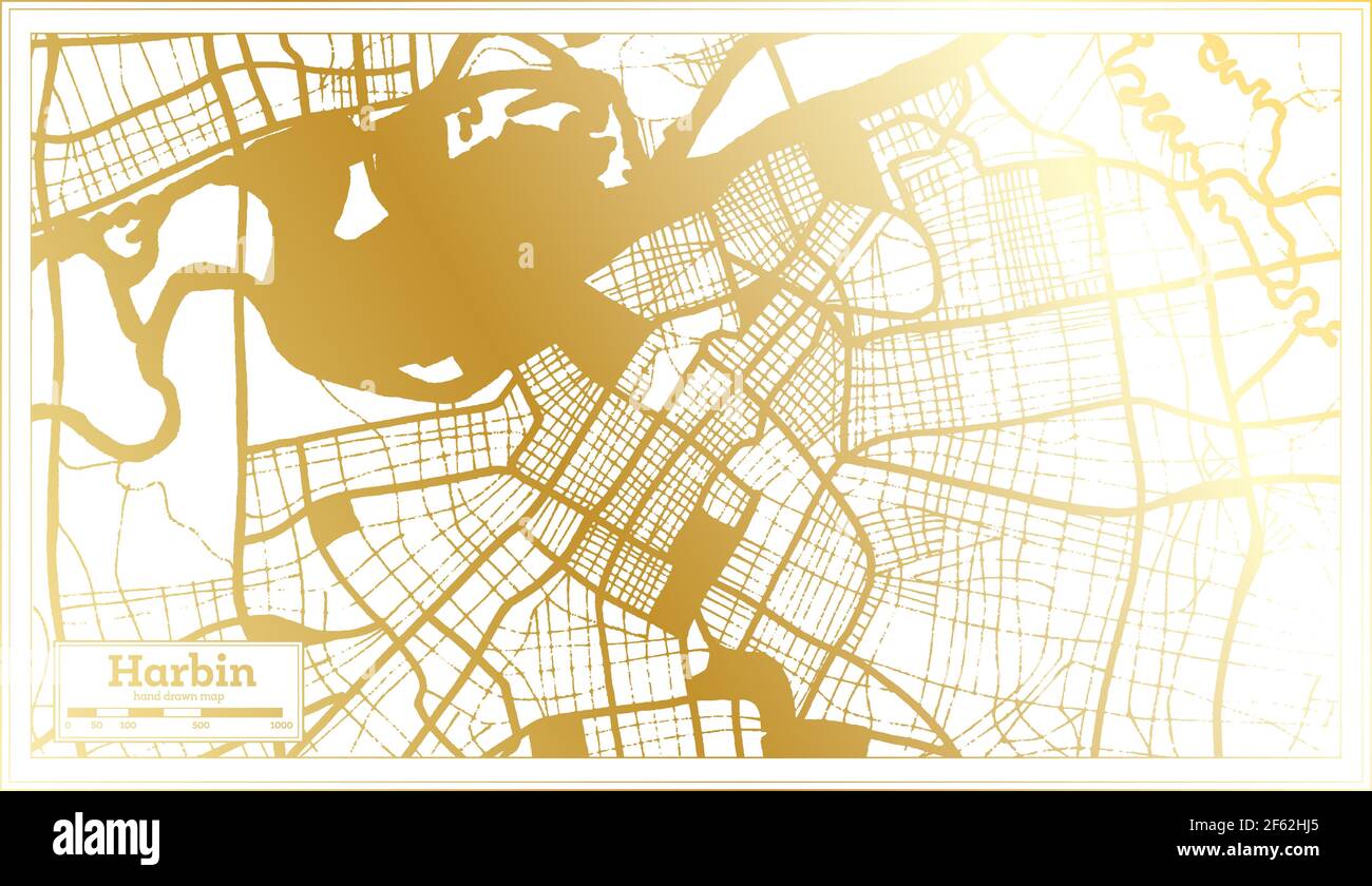Harbin China City Map in Retro Style in Golden Color. Outline Map ...