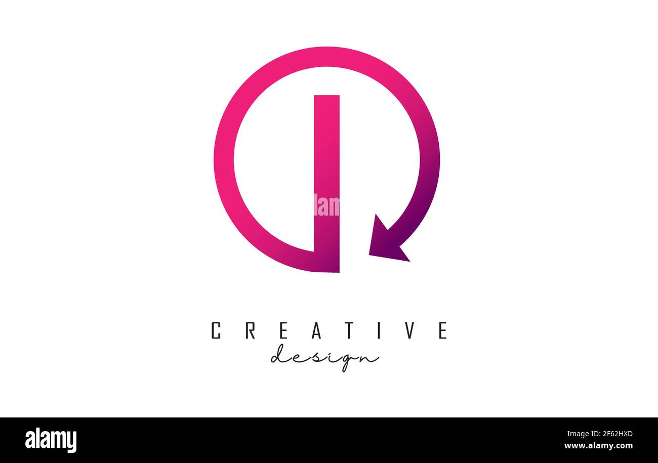 Pink I letter logo design with circle frame and arrow. Creative vector ...