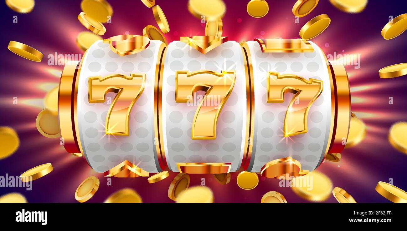 Golden slot machine wins the jackpot. 777 Big win concept. Casino jackpot. Vector illustration ...