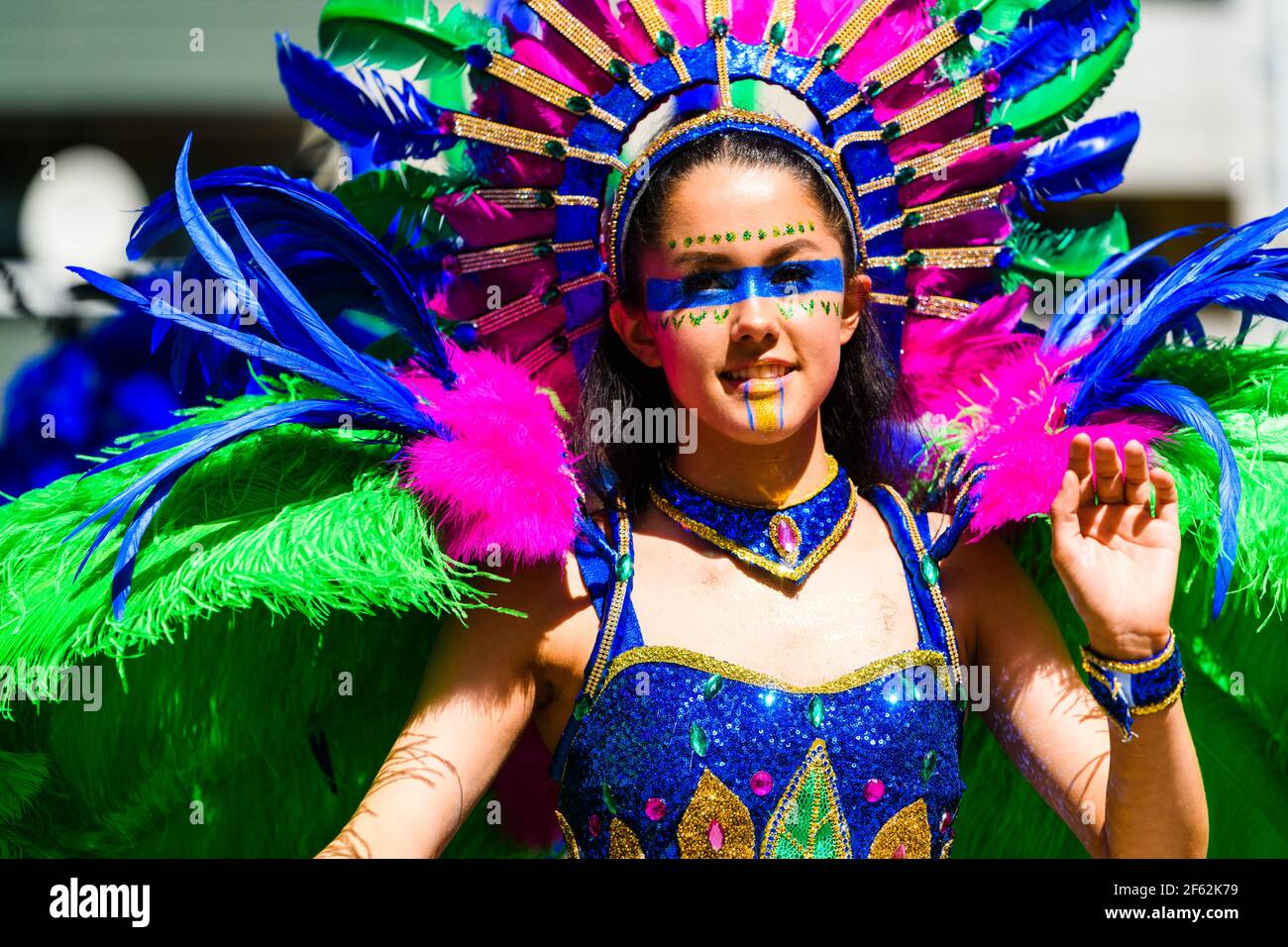 HAMMARKULLEN, SWEDEN - MAY 25, 2019: Face of a beautiful young carnival ...