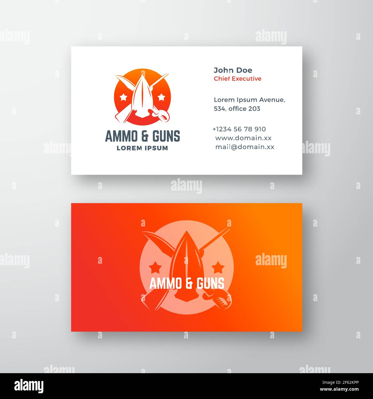 Ammo and Guns Abstract Vector Logo and Business Card Template. Crossed ...