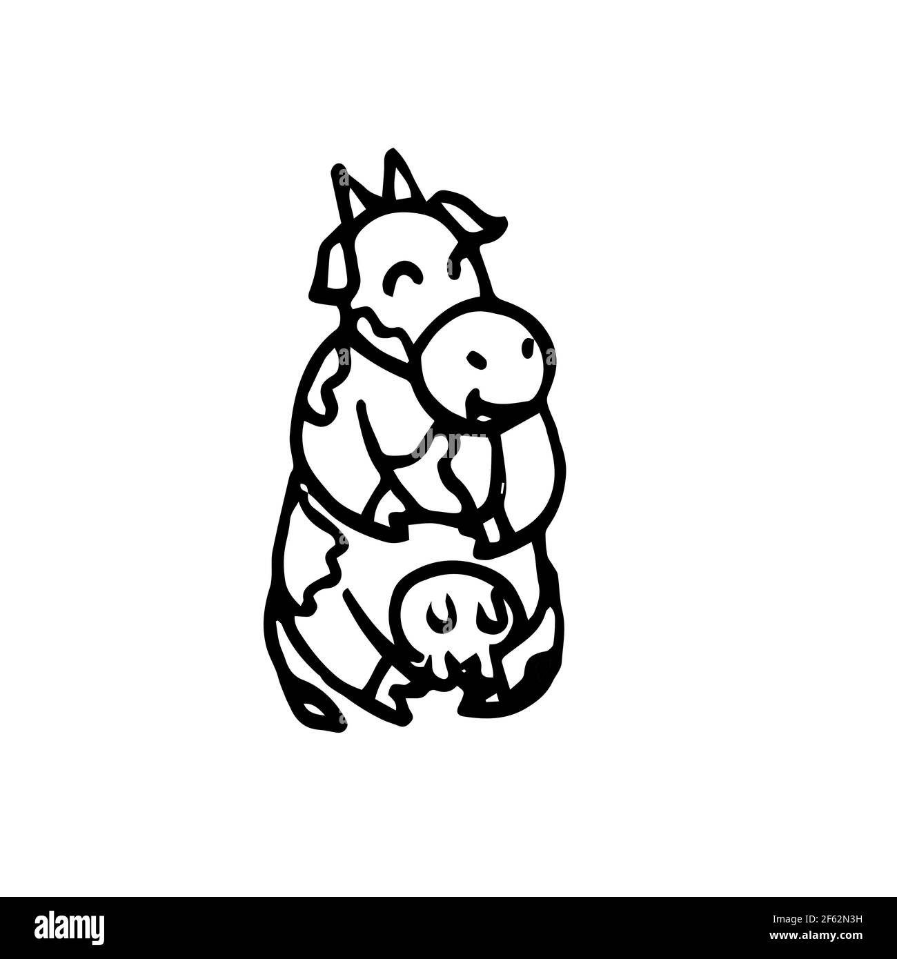 Cheerful funny cow. illustration. Cartoon sketch style. Hand outline ...