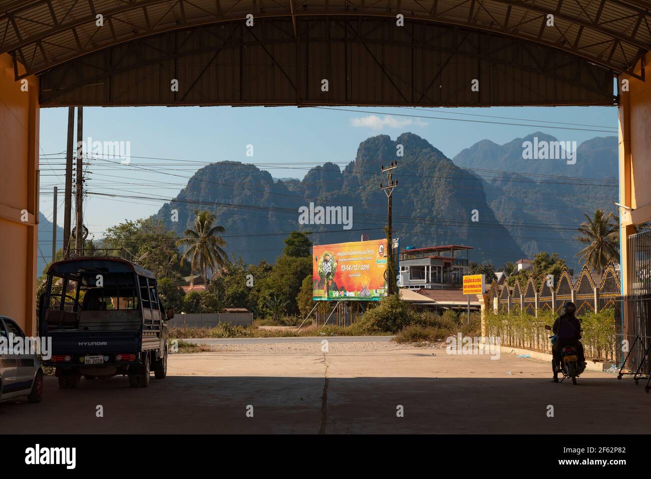 Vang Vieng, Laos - December 09, 2019: Landscape of karst mountains ...