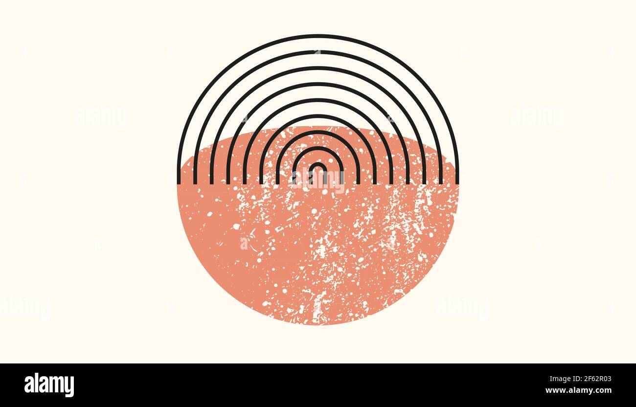 Abstract aesthetic boho textured background with arch and sun. Vector ...