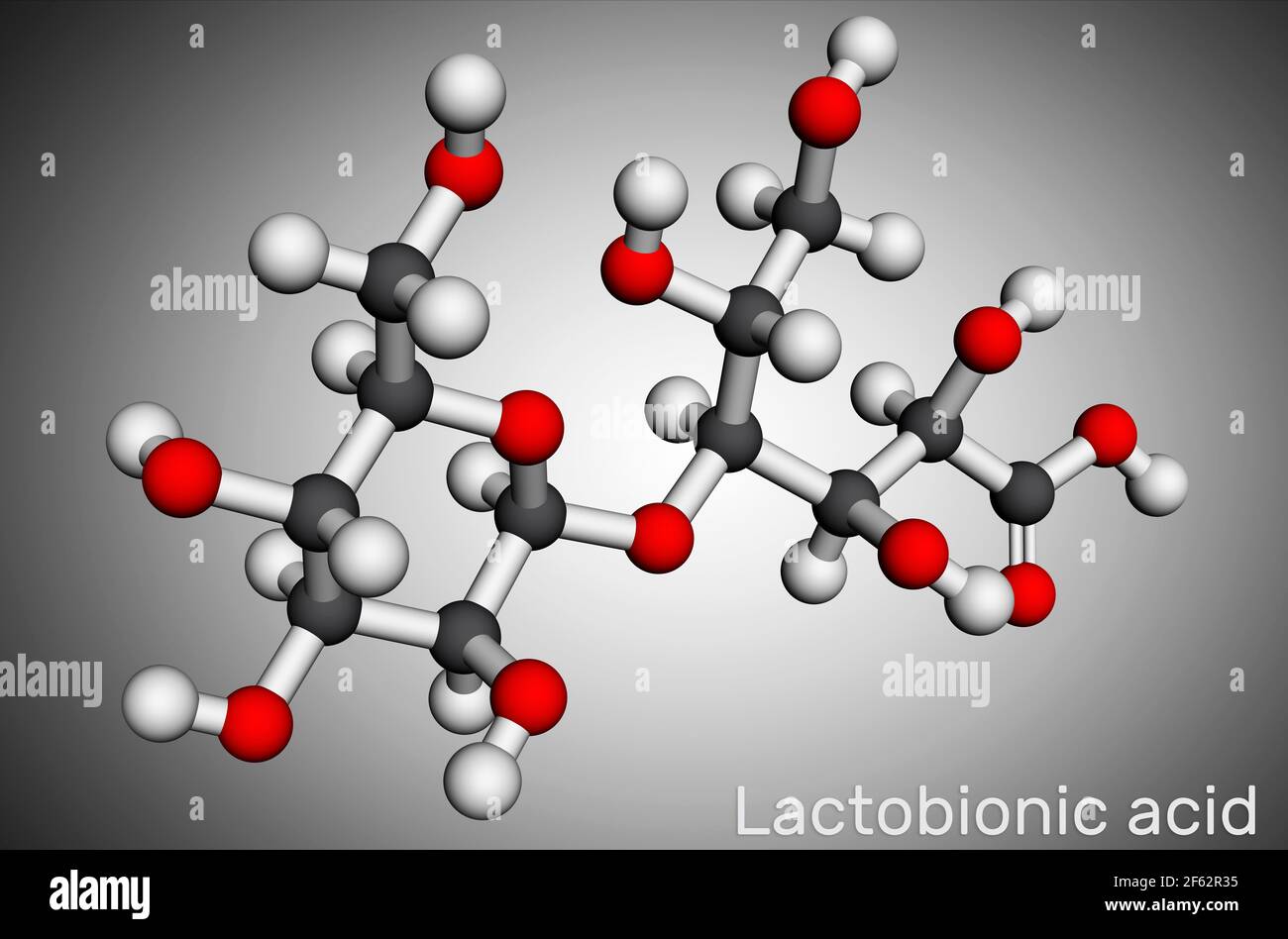 Lactobionic acid, lactobionate molecule. It is a disaccharide, sugar ...