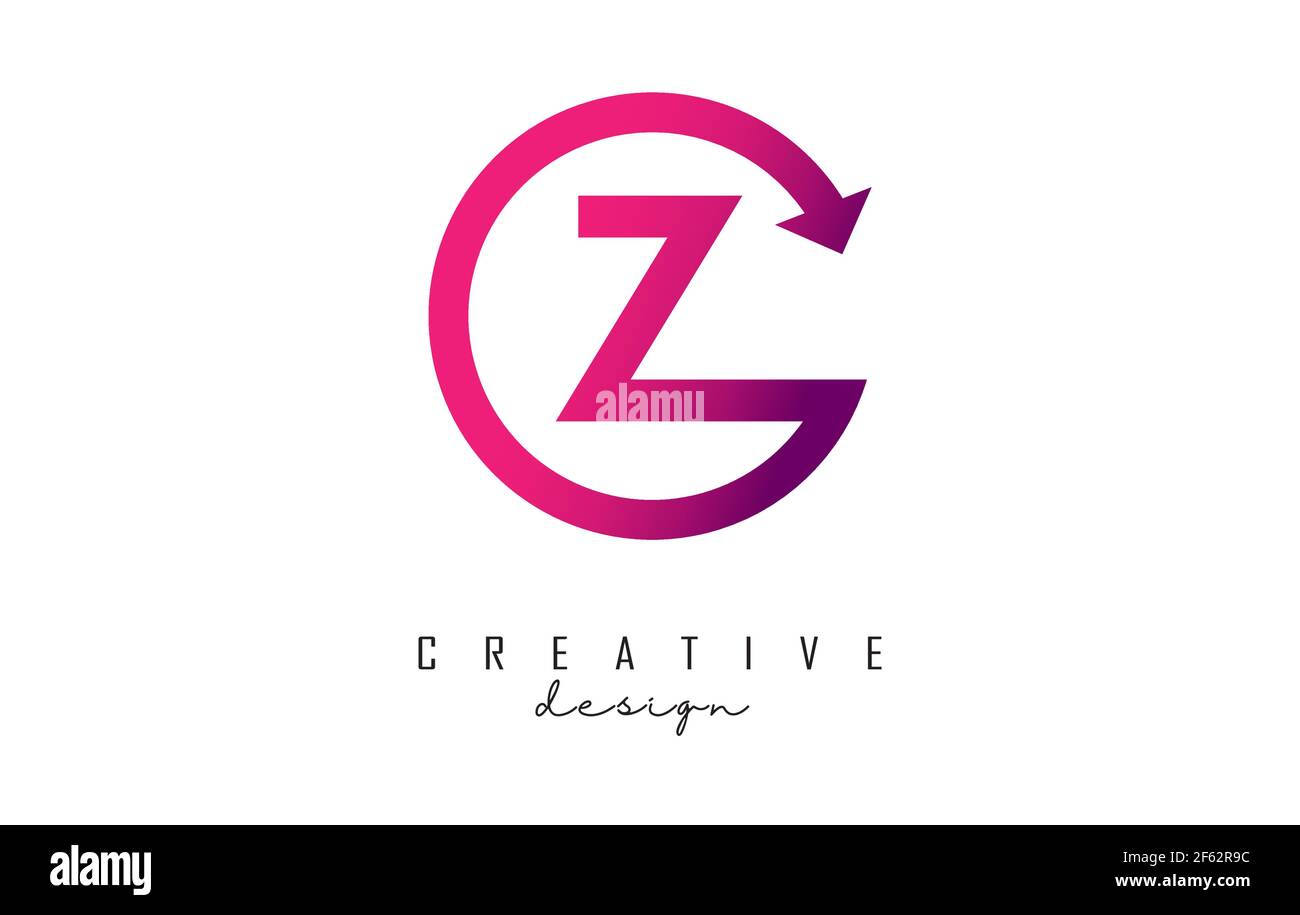 Pink Z letter logo design with circle frame and arrow. Creative vector ...