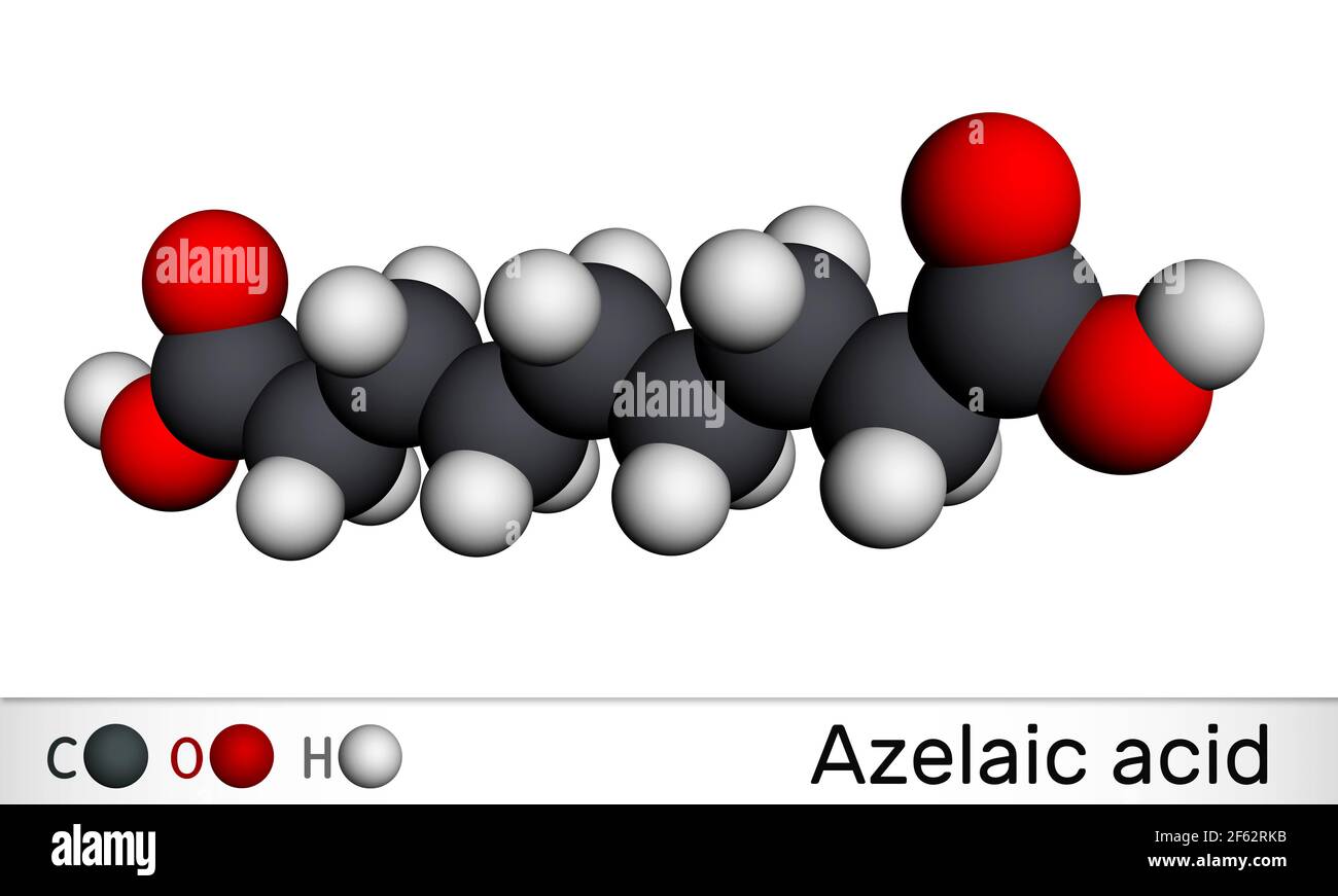 Azelaic acid, AzA, nonanedioic acid molecule. It is saturated ...