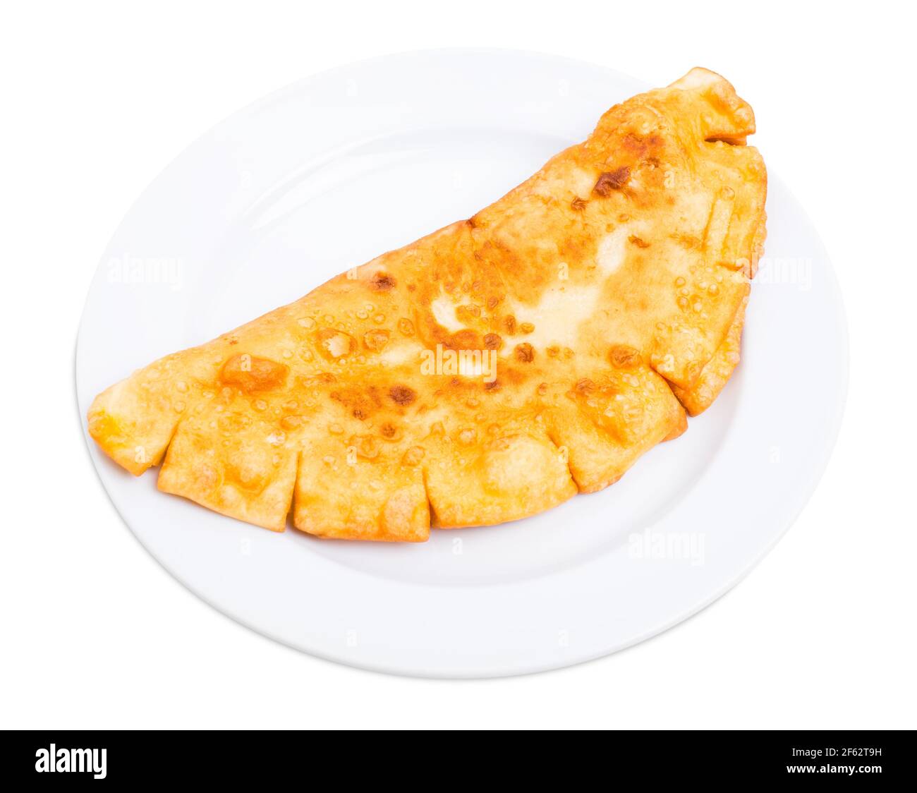 Traditional fried pie cheburek with lamb meat. Isolated on a white ...