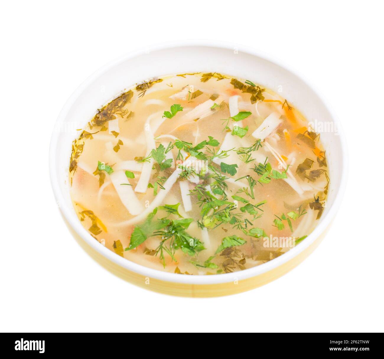 Traditional moldovan chicken soup with noodles and vegetables. Isolated ...