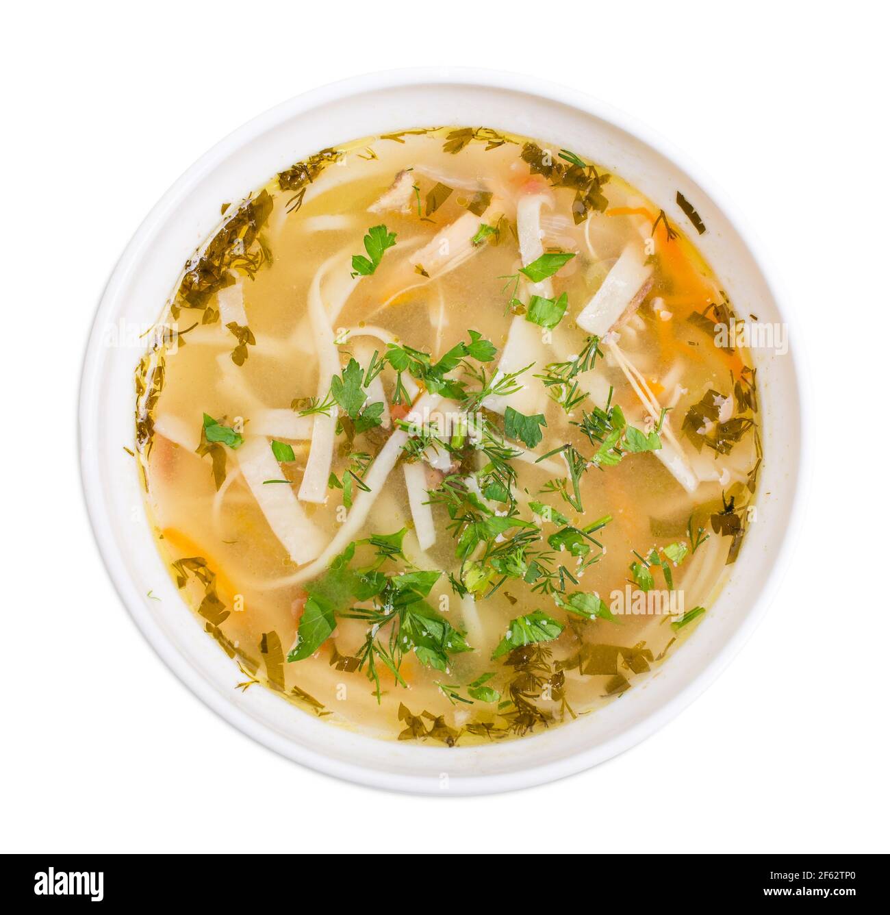 Traditional moldovan chicken soup with noodles and vegetables. Isolated ...