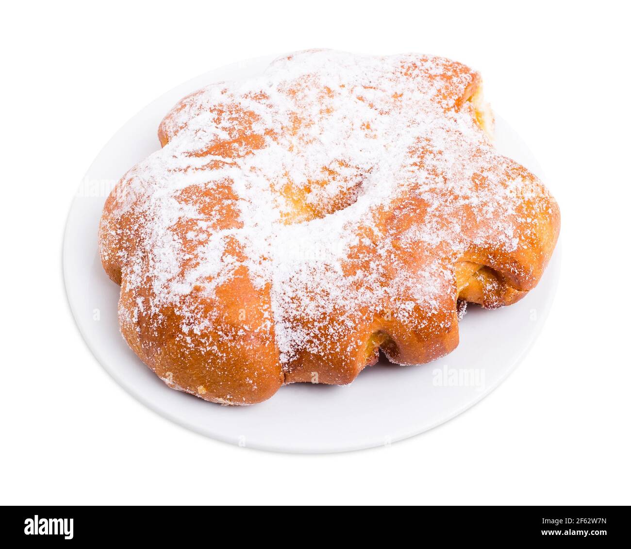 Russian pie with apple jam and covered with sugar powder. Isolated on a ...