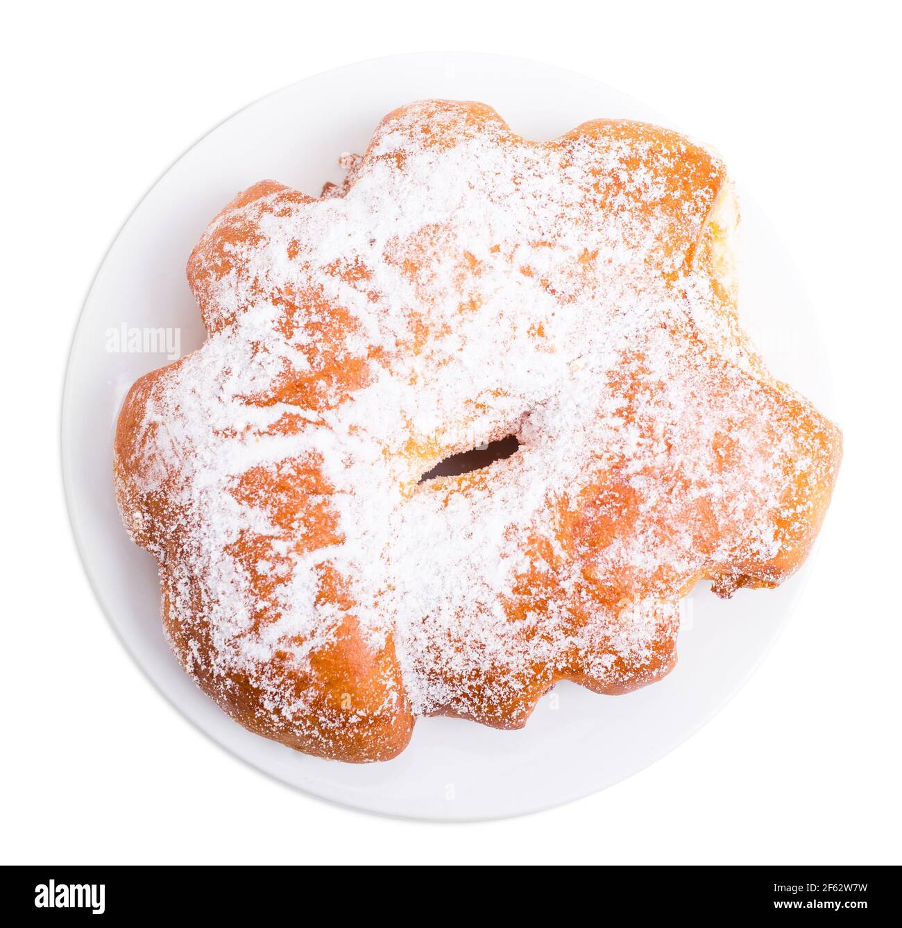 Russian pie with apple jam and covered with sugar powder. Isolated on a ...