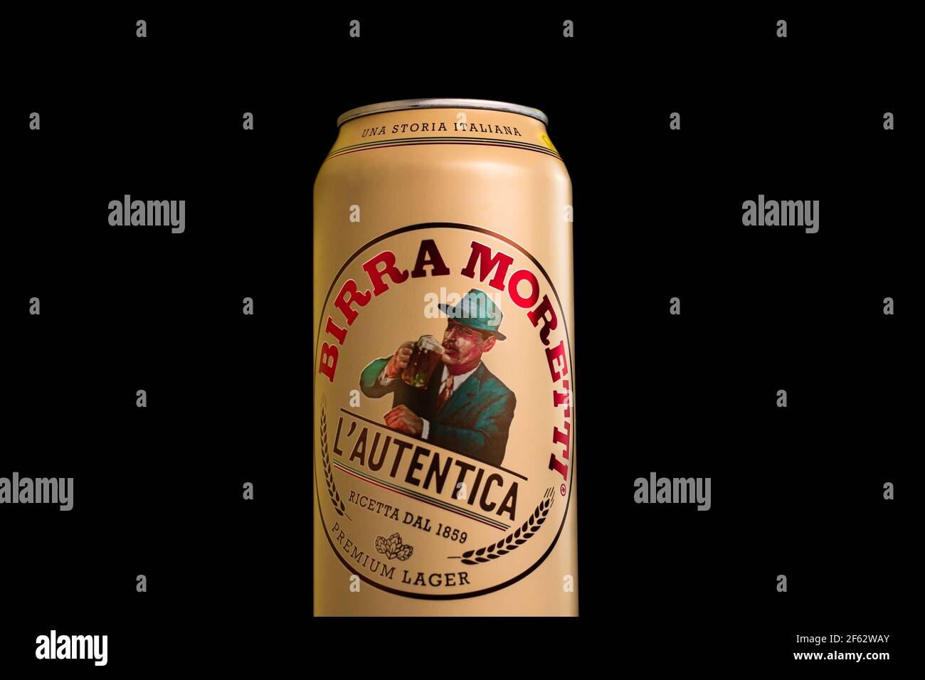 Birra Moretti, a premium lager beer produced by Italian brewing company ...